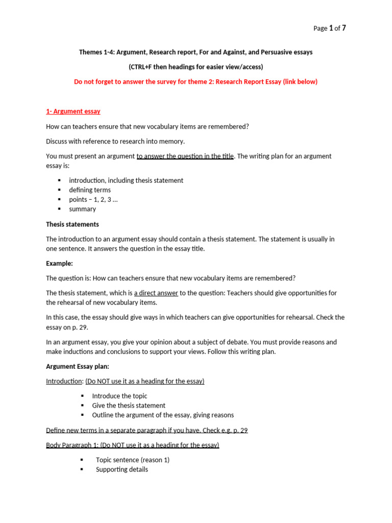 Argument and Research Essay Guidelines | PDF | Survey Methodology | Essays