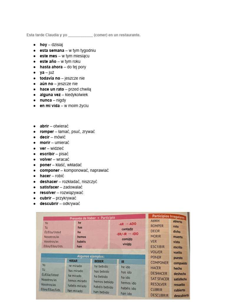 Hiszpanski - Preterito Perfecto Test | PDF