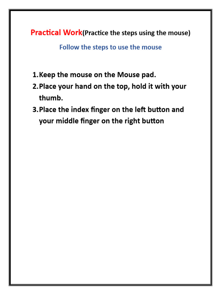 Practical Work Practice How To Hold The Mouse | PDF