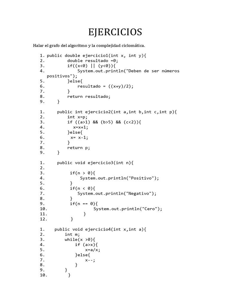 Ejercicios Grafo Complejidad Ciclomatica | PDF | Programación de computadoras | Algoritmos y ...