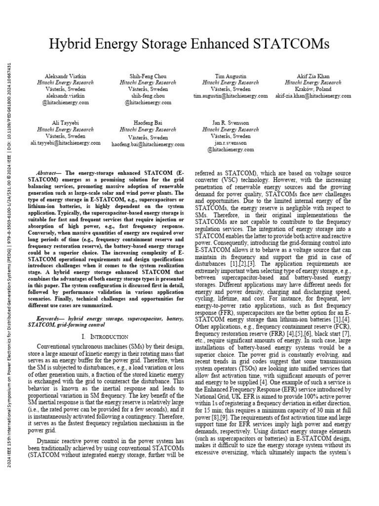 Hybrid Energy Storage Enhanced STATCOMs | PDF | Energy Storage | Power ...