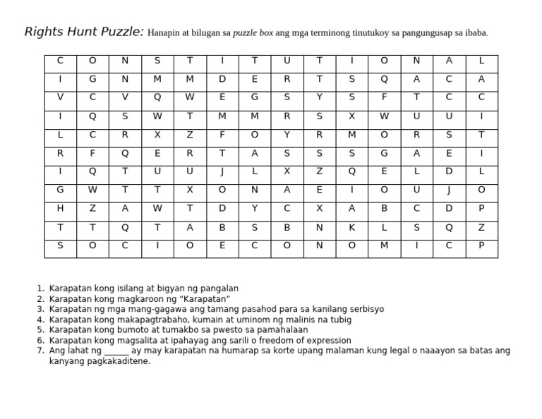 Activity-Rights Hunt Puzzle | PDF