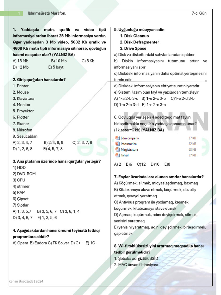 7-Cı Gün (25+5 Sual) | PDF