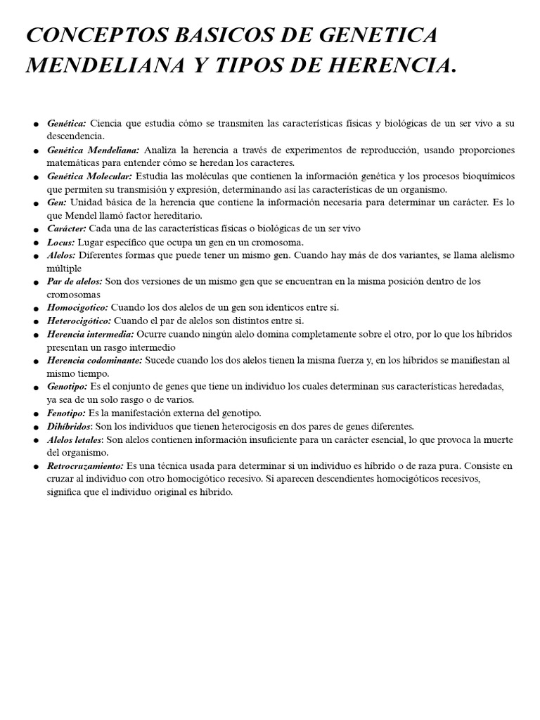Conceptos Basicos de Genetica Mendeliana y Tipos de Herencia. | PDF