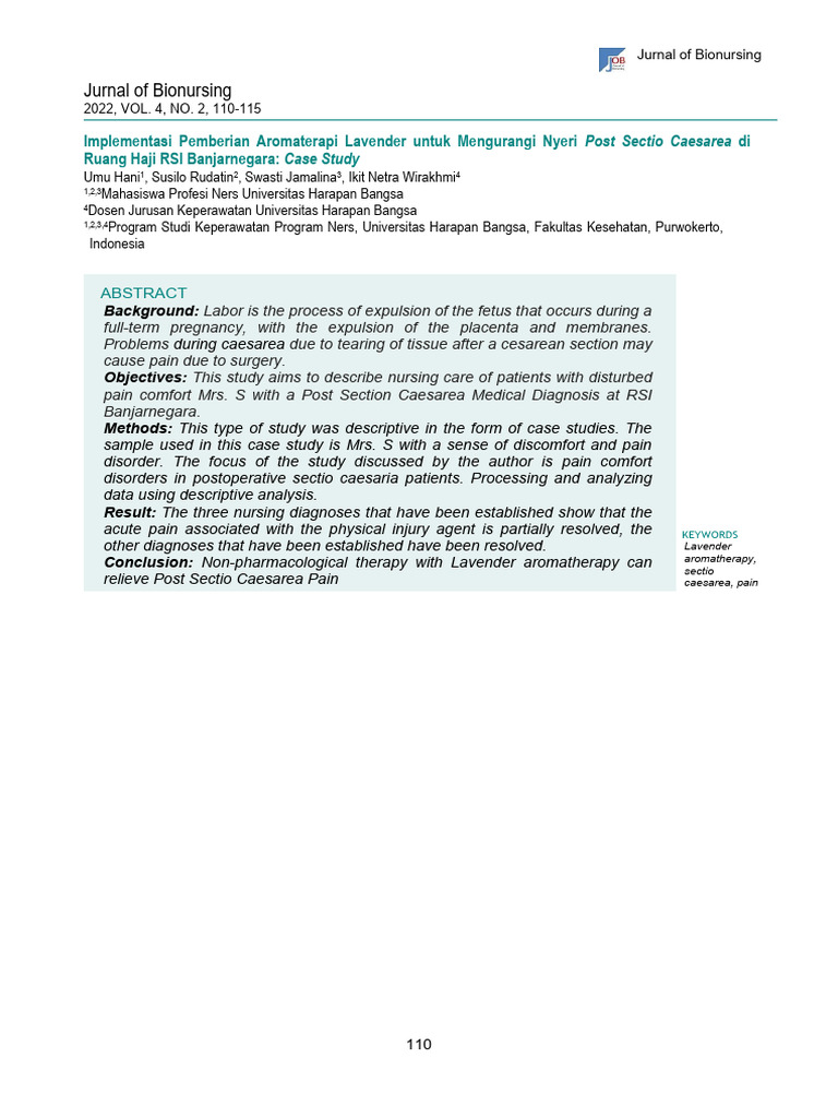 Aromaterapi Lavender untuk Nyeri SC | PDF