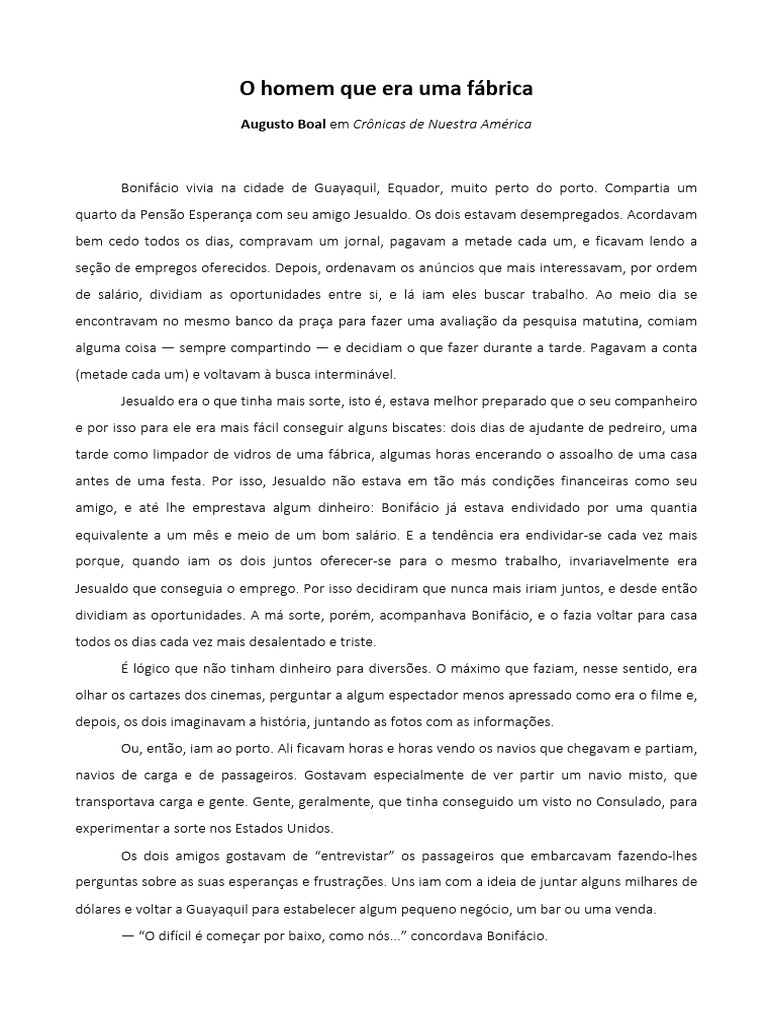 Augusto Boal - O Homem que era uma fábrica | PDF | Dinheiro | Cônsul ...