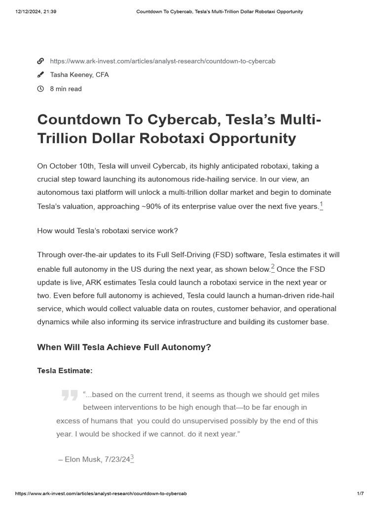 Countdown To Cybercab, Tesla's Multi-Trillion Dollar Robotaxi ...