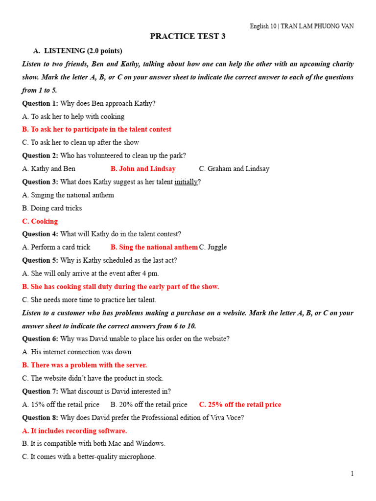 English 10 Practice Test: Listening & Reading | PDF | Vaccines ...