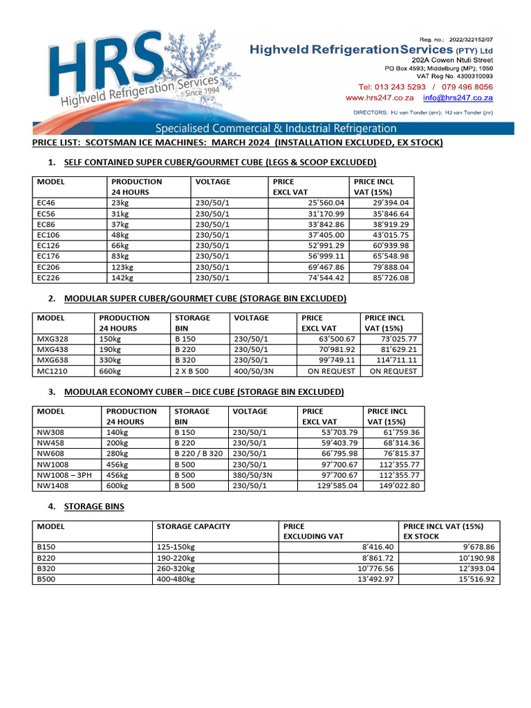 Scotsman Ice Machines Pricing | PDF