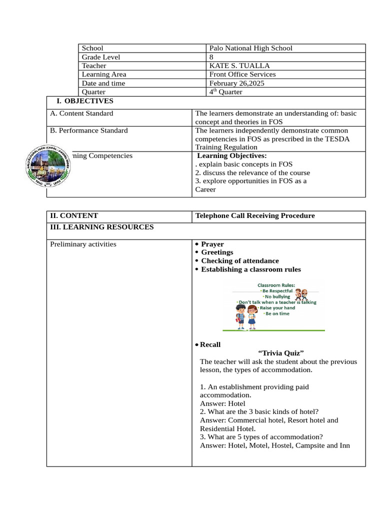 LP Telephone Call Receiving Procedure | PDF