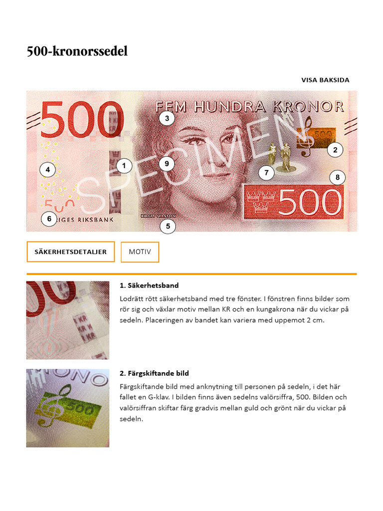 Qr0150-500-Kronorssedel - Sveriges Riksbank | PDF