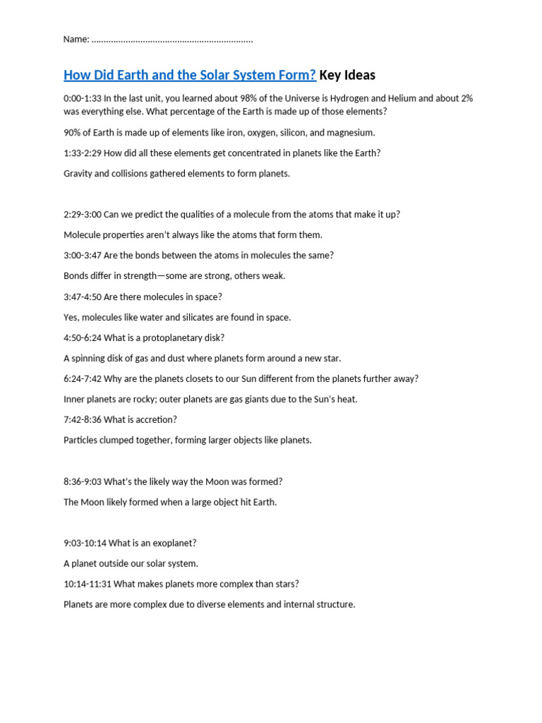 Lesson 19 - How Did Earth The Solar System Form Notes | PDF