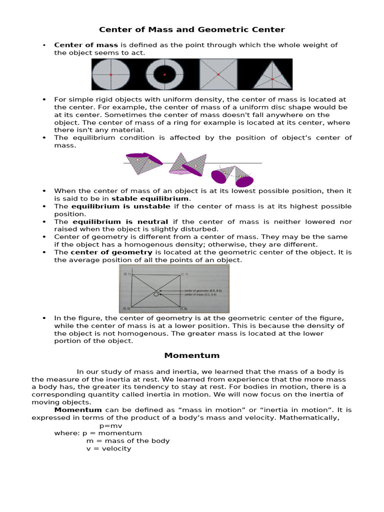Center of Mass and Momentum Explained | PDF | Collision | Momentum