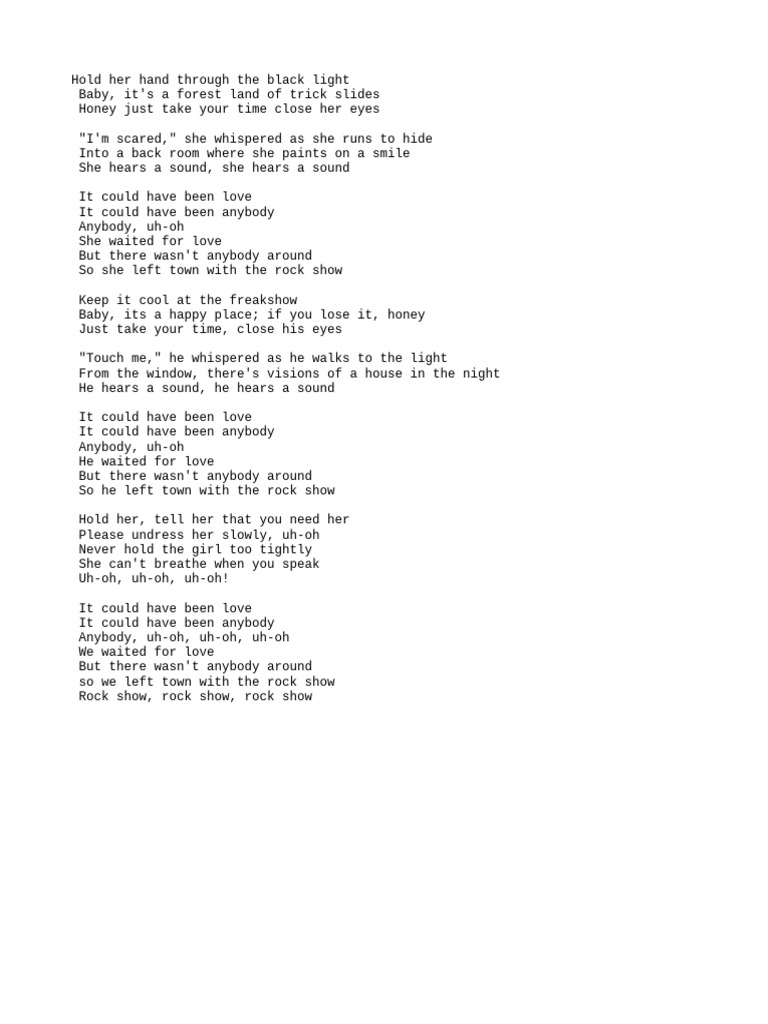 Lady Gaga 'Rock Show' Lyrics | PDF