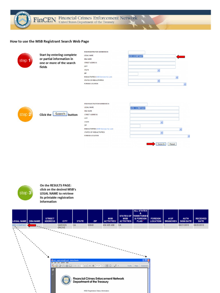 How To Use The MSB Registrant Search Web Page | PDF