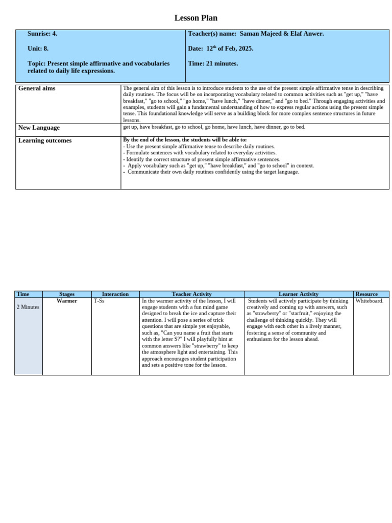 Elaf's Pronunciation Lesson Plan | PDF | Vocabulary | Learning