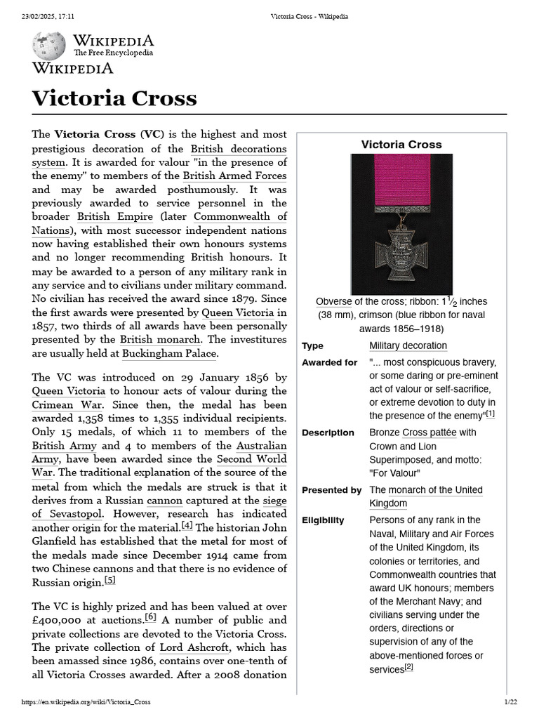 Victoria Cross - Wikipedia | PDF | Victoria Cross | Military
