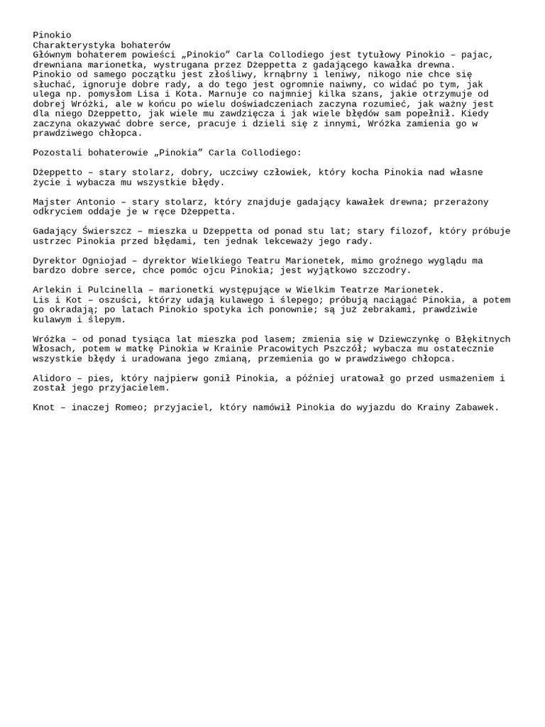 pinokio bohaterowie | PDF