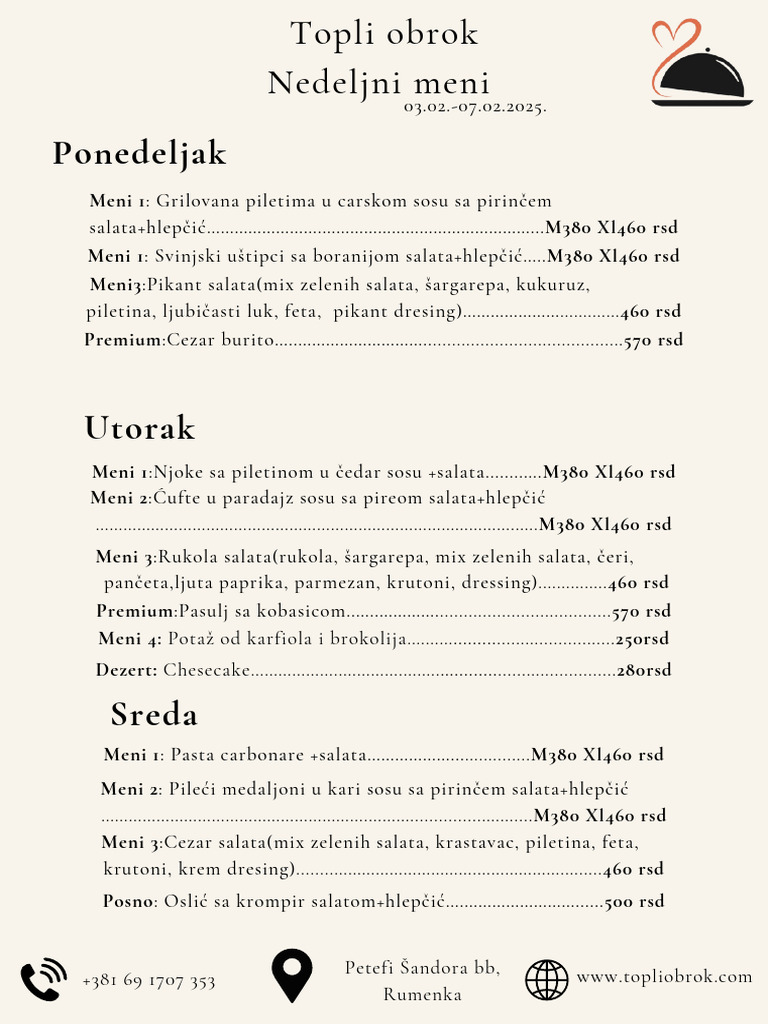 Nedeljni Meni Topli Obrok 03.02.-07.02.2025..pdf | PDF | Salad | Food ...
