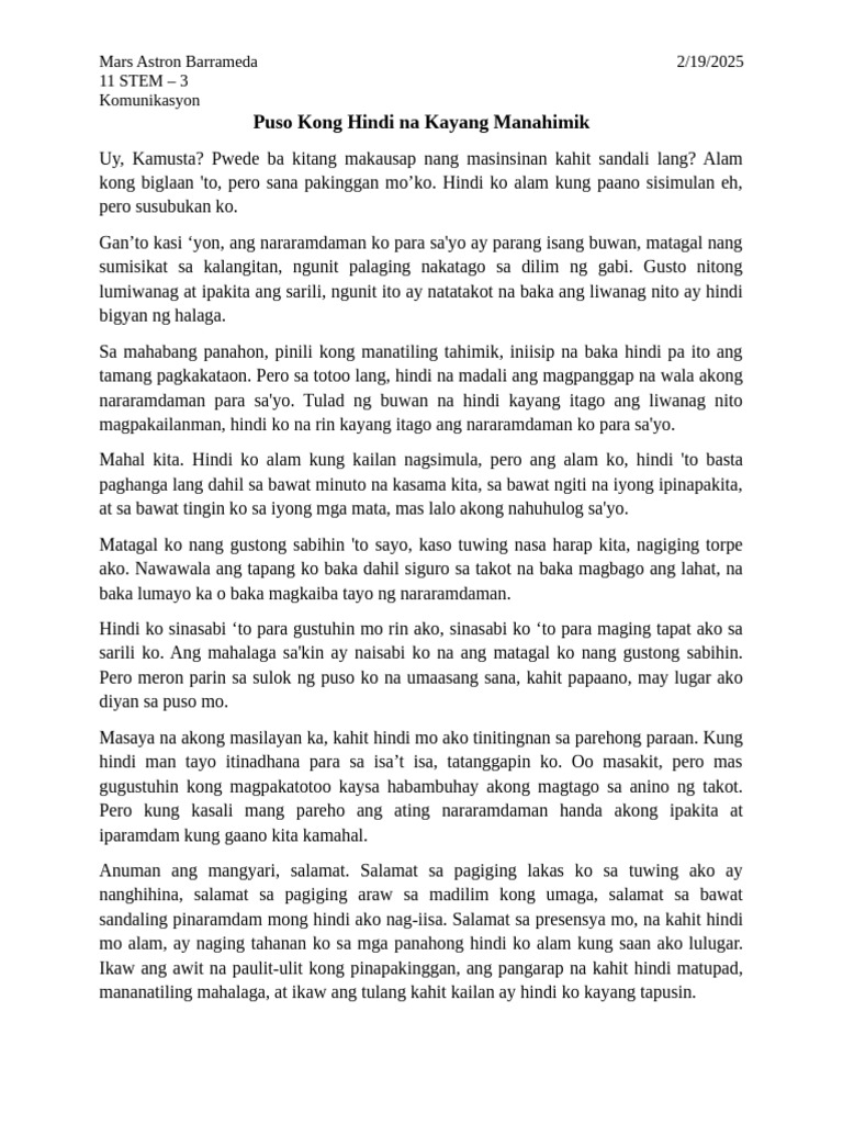 Puso Kong Hindi Na Kayang Manahimik | PDF