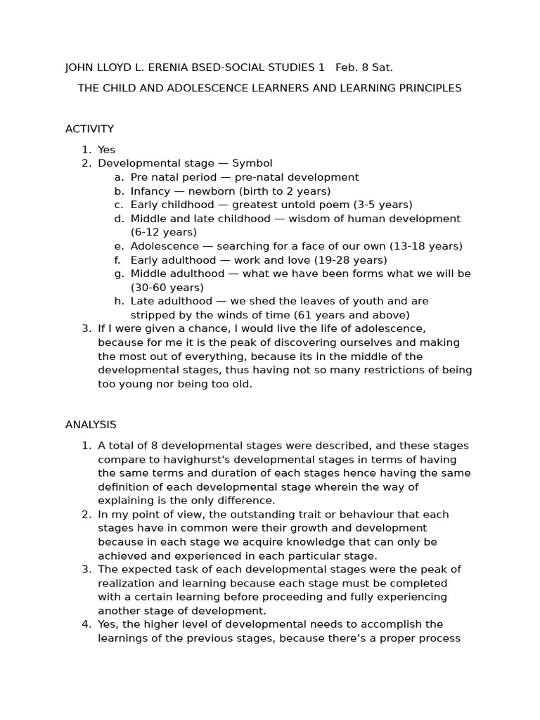 Module 2. Erenia, John Lloyd | PDF | Adolescence | Learning