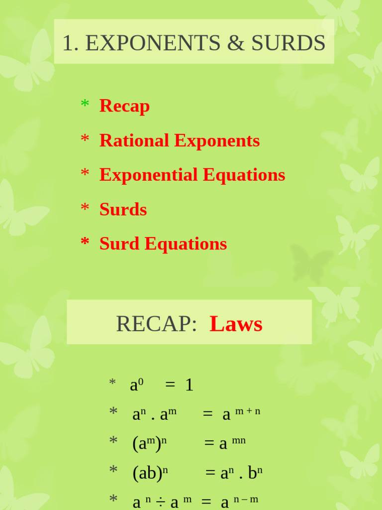 Grade 11 Exponents and Surds Notes | PDF | Exponentiation ...
