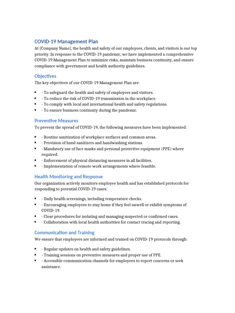 COVID-19 Management Plan Overview | PDF