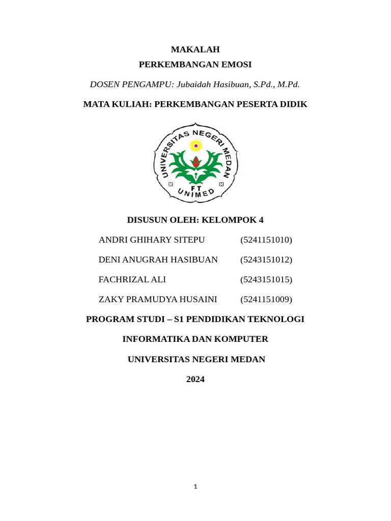 MAKALAH KEL 4 PPD PERKEMBANGAN EMOSI REV | PDF