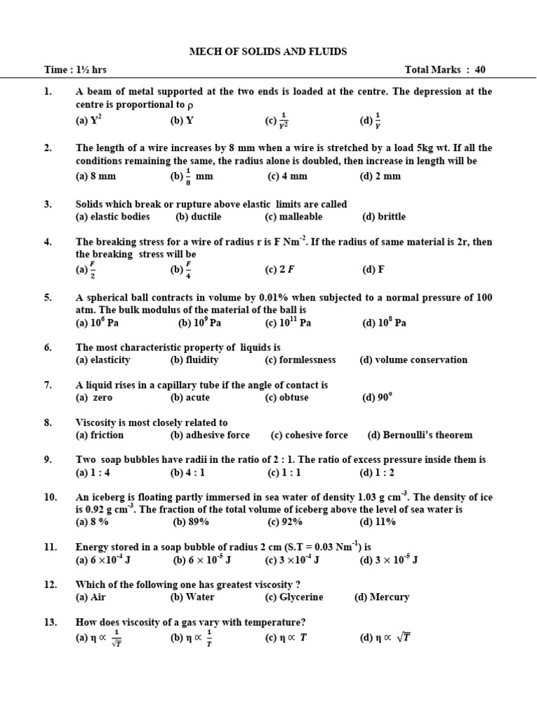 Mech of Solids & Fluids (1) | PDF | Elasticity (Physics) | Liquids