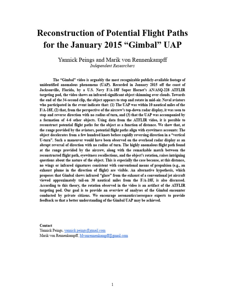 Gimbal UAP Flight Path Analysis | PDF