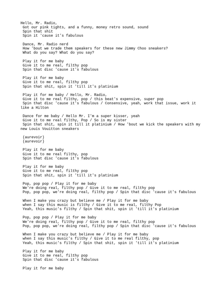 Lady Gaga 'Filthy Pop' Lyrics | PDF