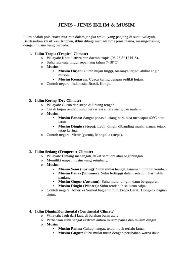 JENIS - JENIS IKLIM & MUSIM | PDF