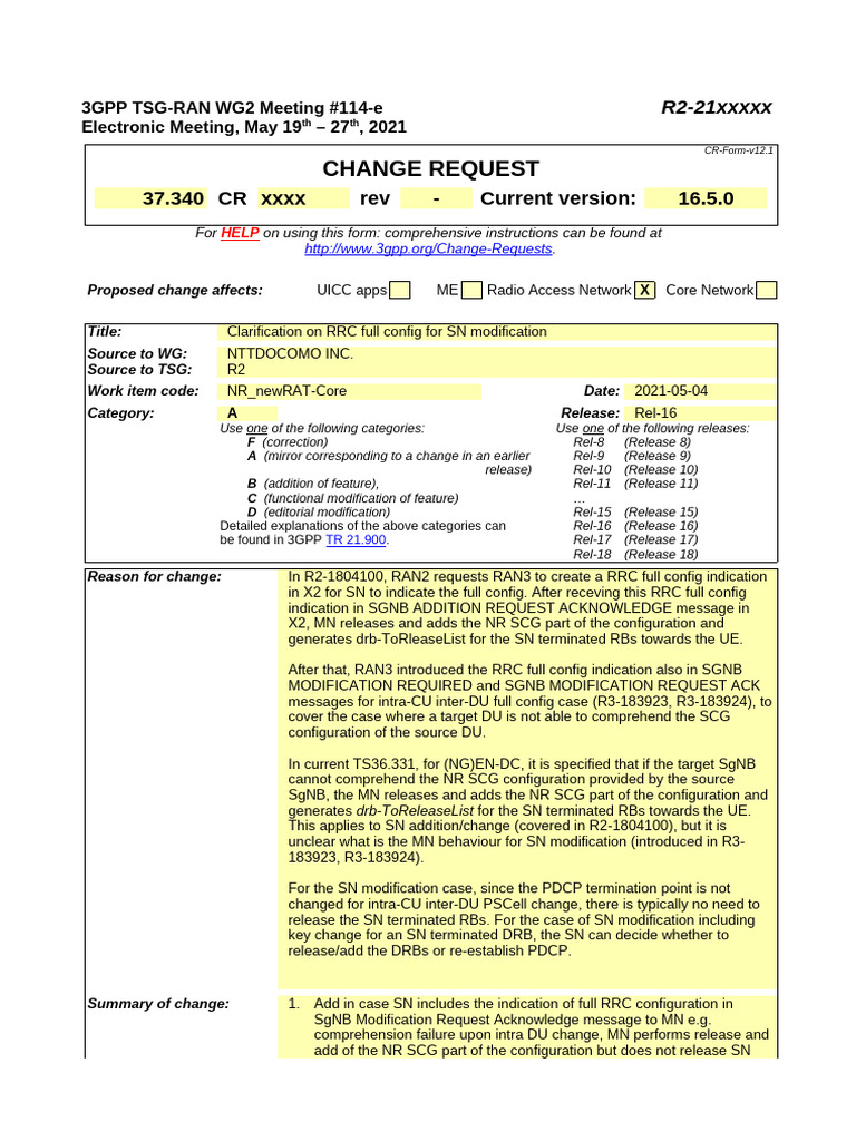 37340_CRxxxx_(Rel-16)_R2-210xxxx - Clarification on RRC Full Config for SN Modification_r4 | PDF ...