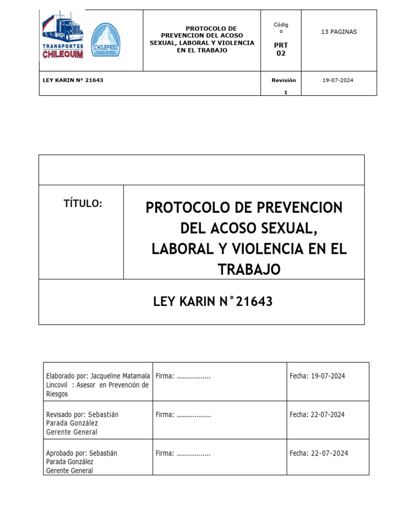 Protocolo Ley Karin: Prevención Acoso Laboral | PDF | Acoso sexual | Sexismo