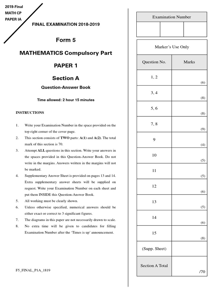 La Salle 2018-2019 Final Exam F5 Math | PDF
