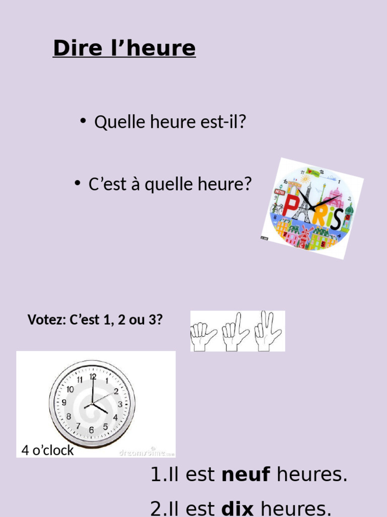 Dire l'heure en français : exercices pratiques | PDF