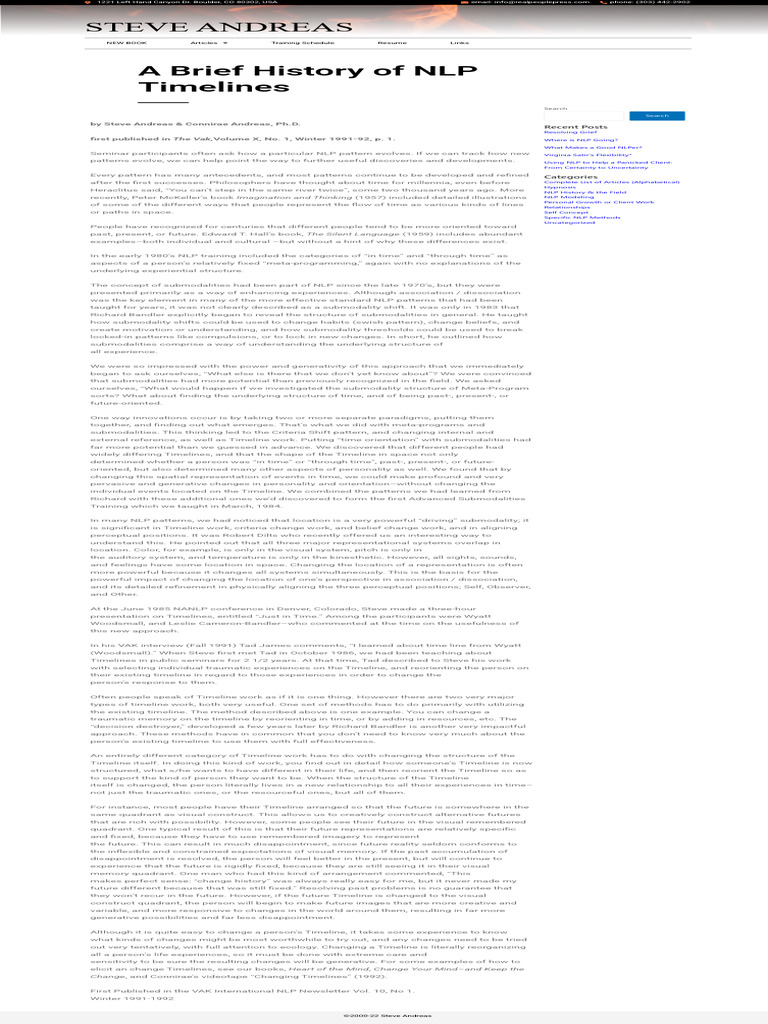 A Brief History of NLP Timelines - Steve Andreas | PDF | Neuro ...