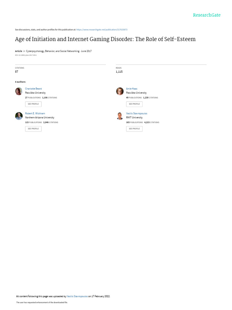 Age of Initiation and Internet Gaming Disorder | PDF | Mental Health ...