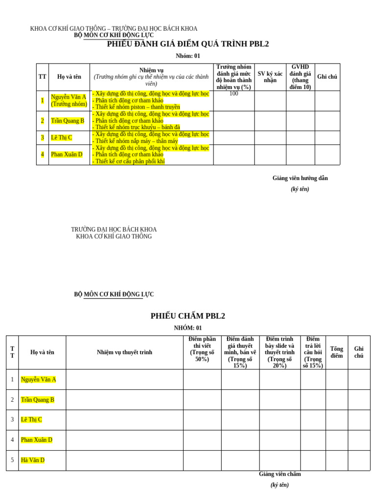 Phieu Danh Gia Pbl2 - Cap Nhat | PDF