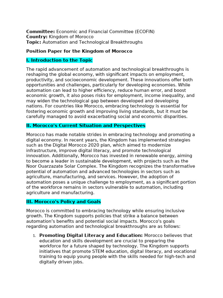 Morocco's Position on Automation Impact | PDF | Automation | Sustainability
