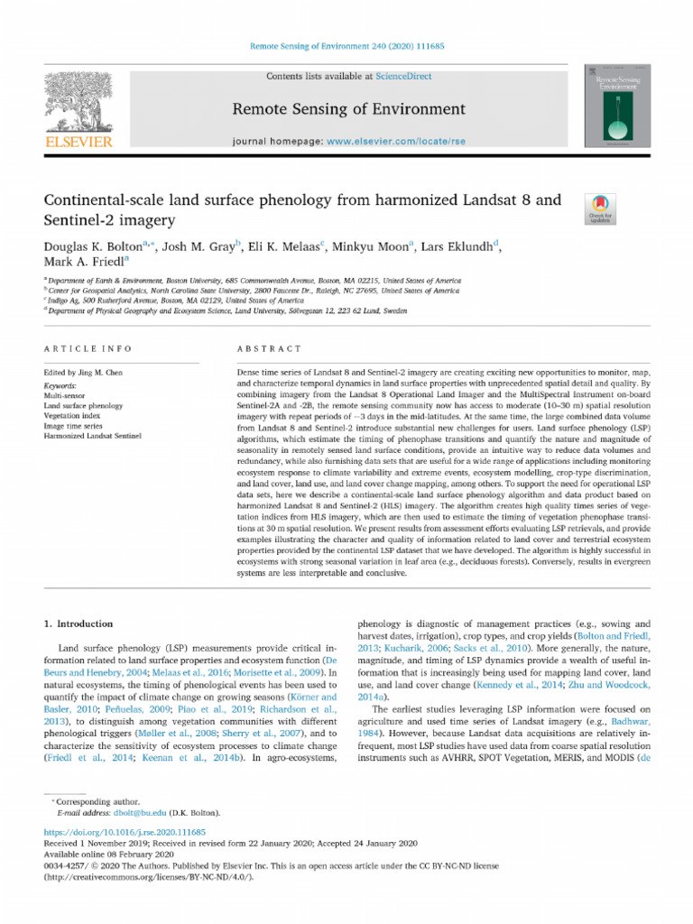 Continental-Scale Land Surface Phenology From Harmonized Landsat 8 and ...