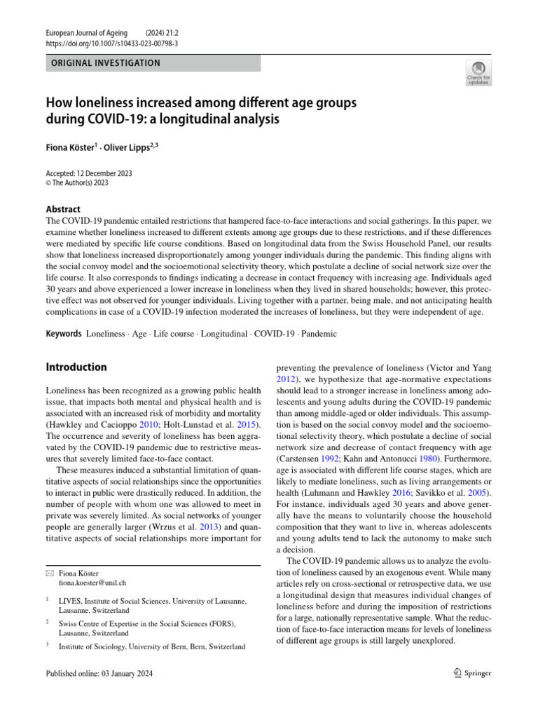 How Loneliness Increased Among Different Age Groups During COVID 19 A ...