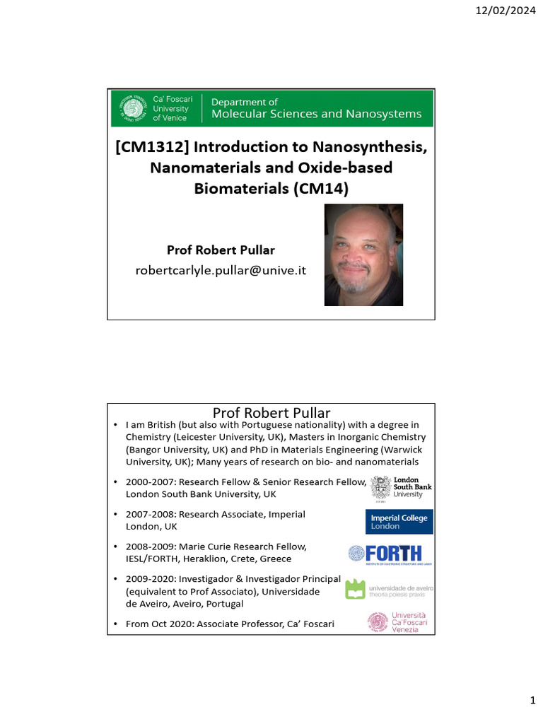 CM14 Lecture 1 Intro (1) | PDF | Nanotechnology | Transmission Electron Microscopy
