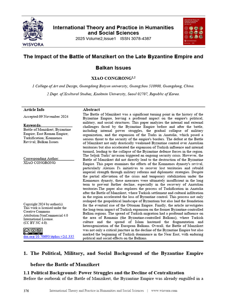 The Impact of The Battle of Manzikert On The Late Byzantine Empire and ...