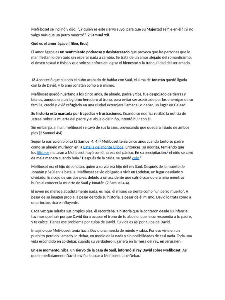 La historia de Mefiboset y su redención | PDF | David | Saulo