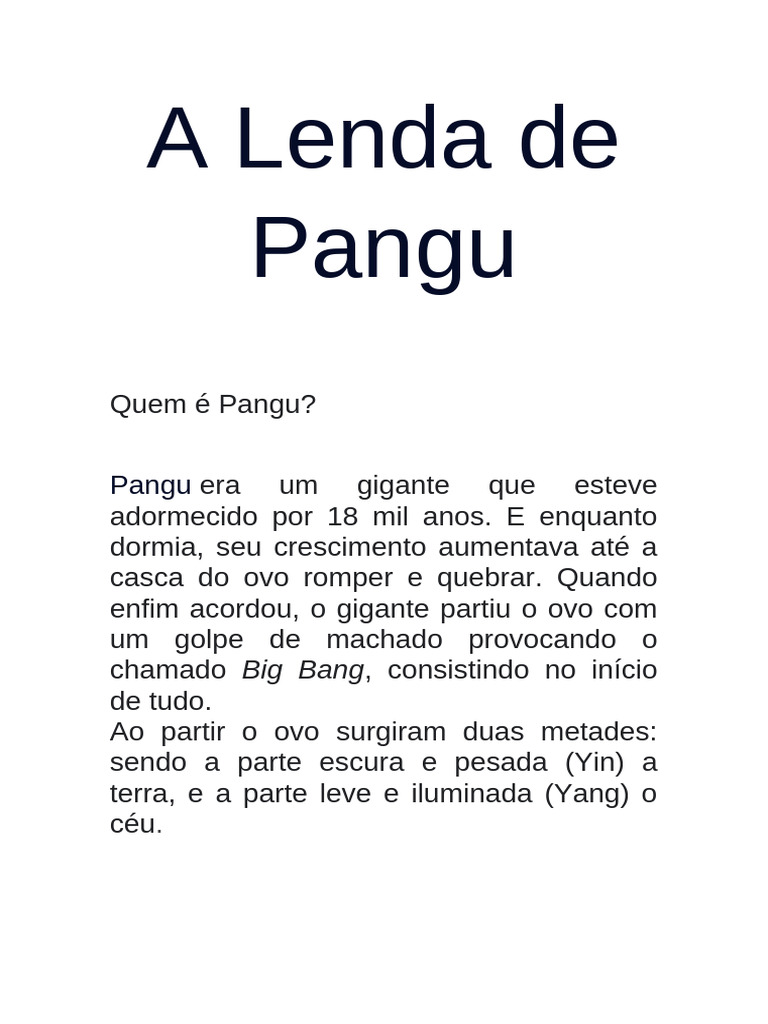 A Lenda de Pangu | PDF