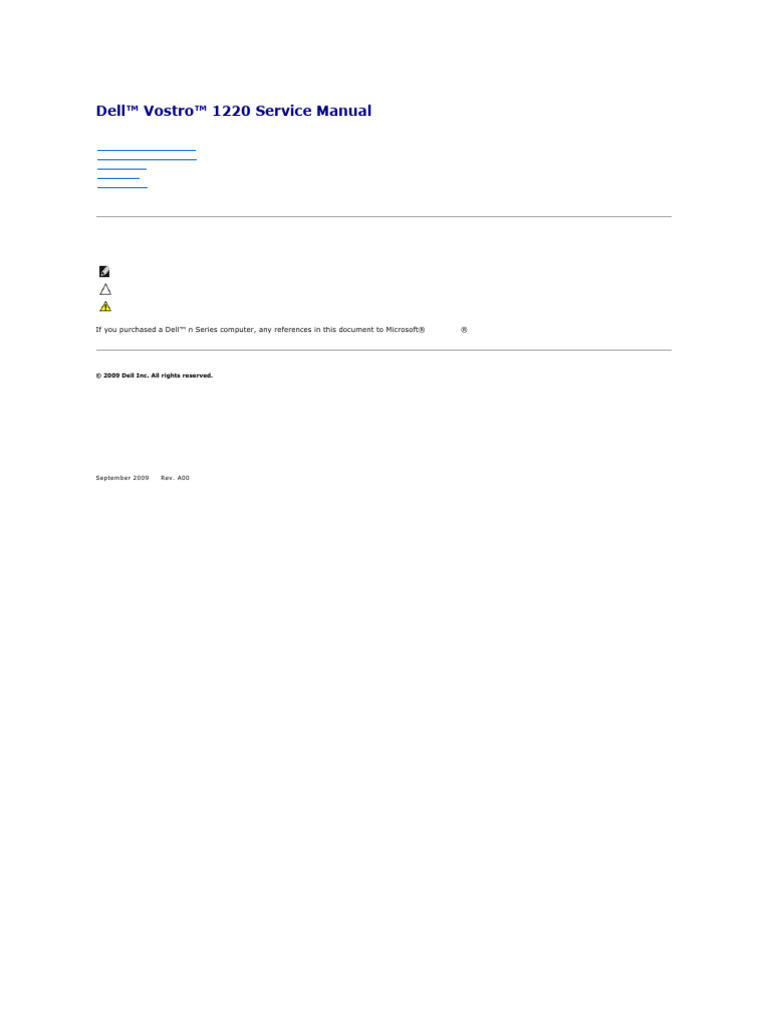 Dell Vostro 1220 Service Manual | PDF | Booting | Computer Data Storage