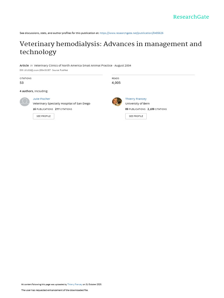 Veterinary Hemodialysis Advances Explained | PDF | Hemodialysis ...