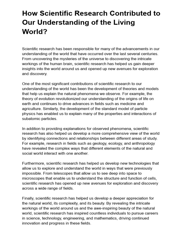 How Scientific Research Contributed To Our Understanding of The Living ...