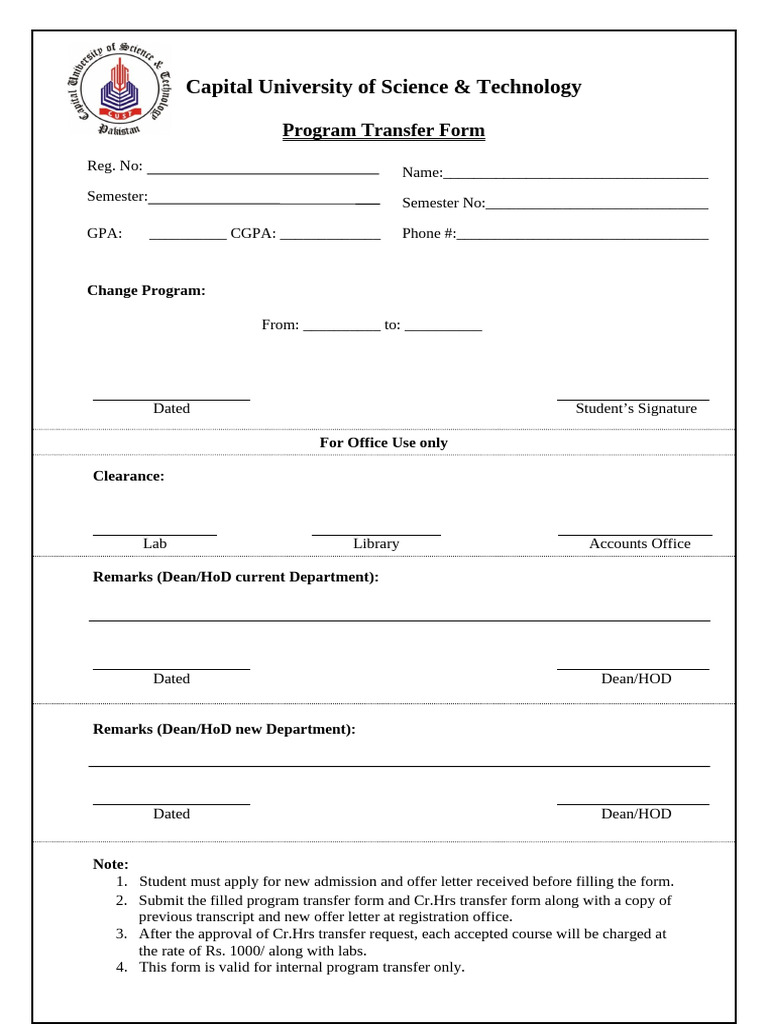 Program Transfer Form Instructions | PDF
